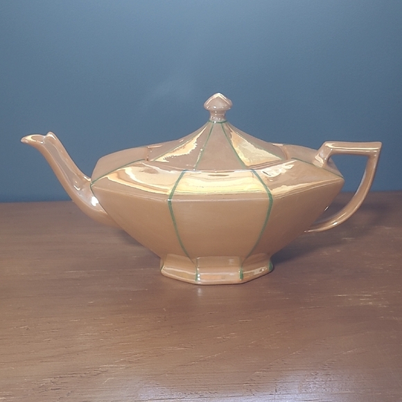 Kitchen | Vintage Geometric Teapot In Tan And Green Hand Painted Made ...